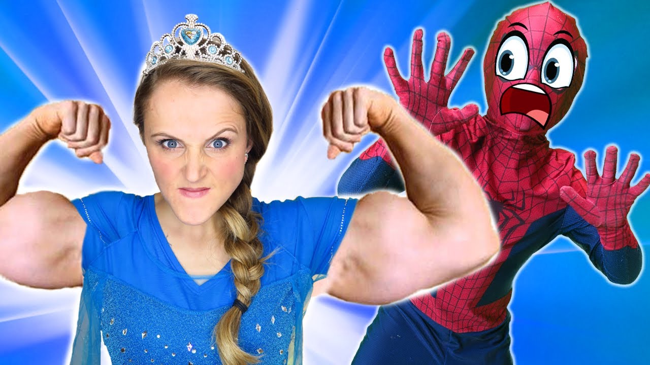 스파이더 맨 및 냉동 엘사 슈퍼 힘 작은 아기 헐크 재미 있은 농담 장난 캔디 대 슈퍼맨 배트맨 Youtube