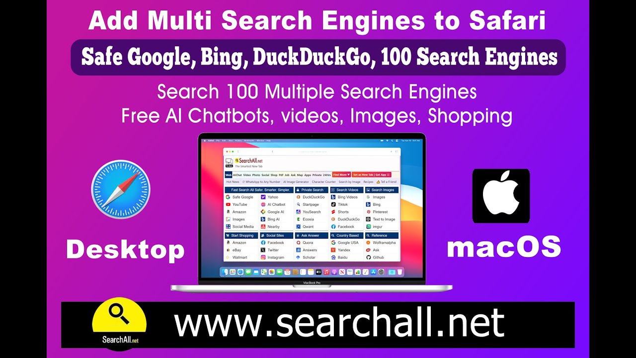 Search 100 Search Engines free AI chatbots on Safari MacOS - YouTube