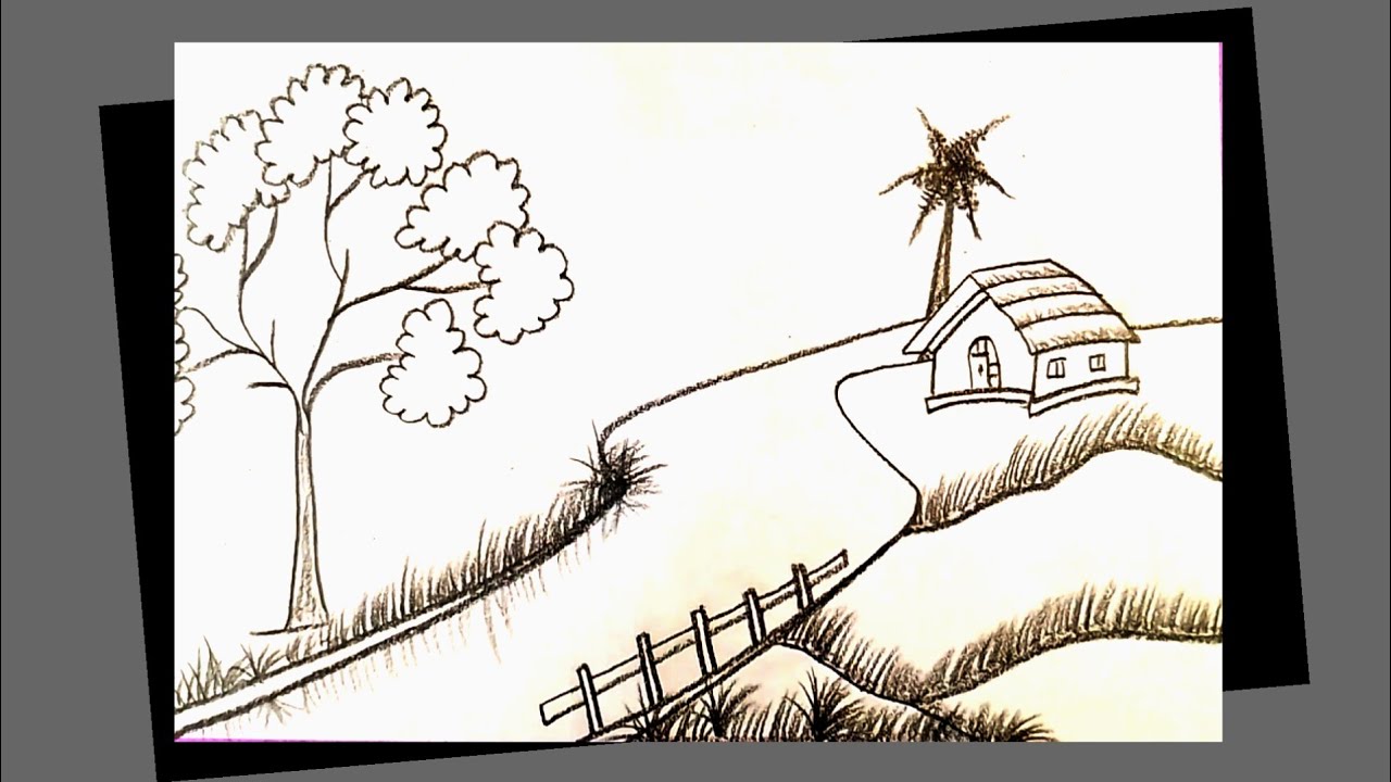 Gramin Drishya | Scene Drawing | Nature drawing easy for school ...
