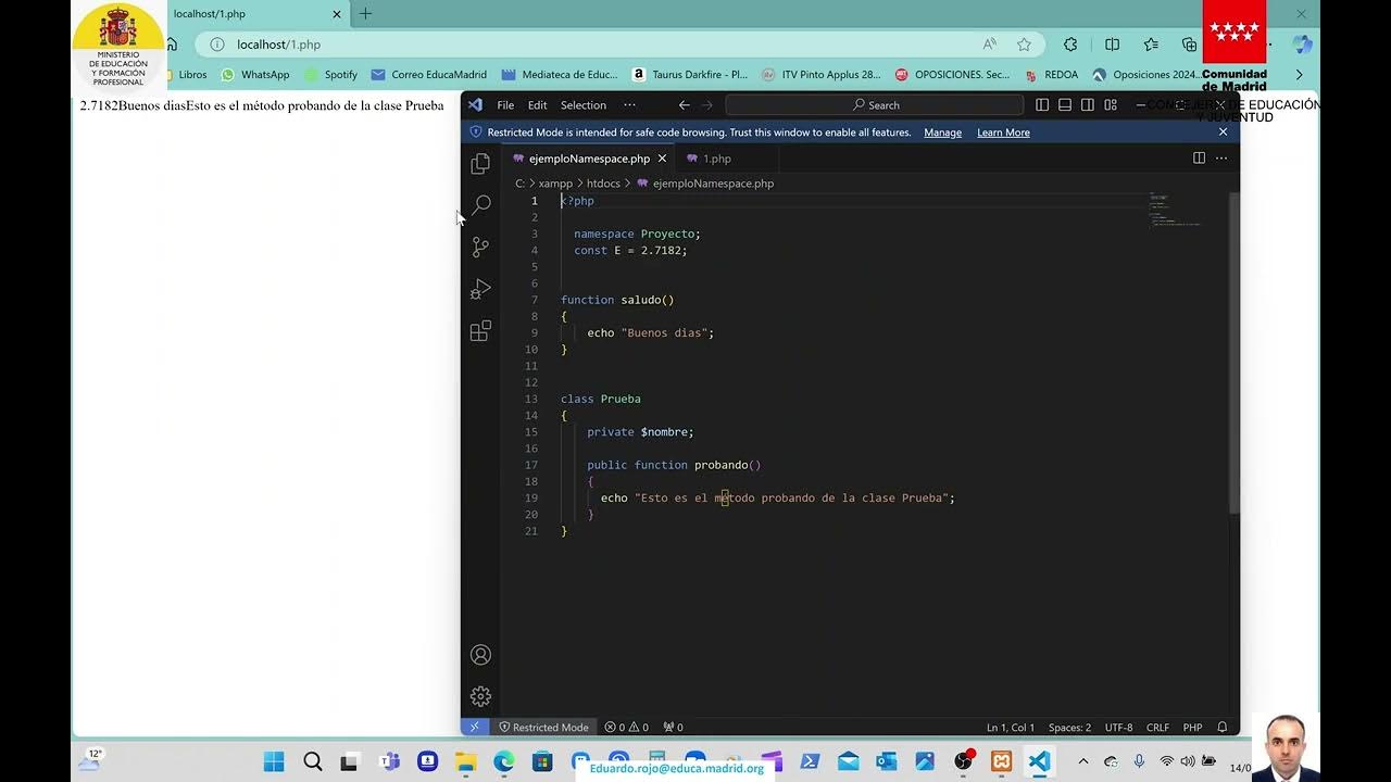 ejemploNamespace.php. Prof. Ingeniero Informático Eduardo Rojo Sánchez - YouTube