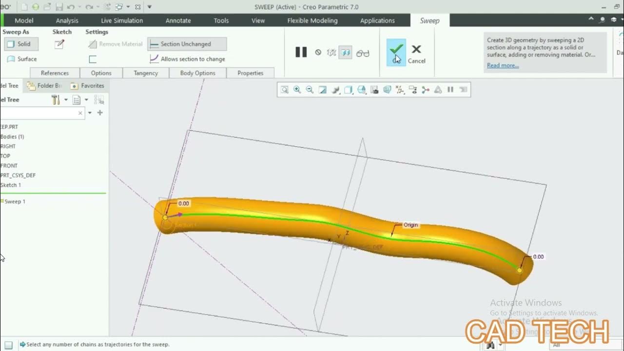 SWEEP Command in Creo Parametric | How to Sweep command | Sweep on Loop - YouTube