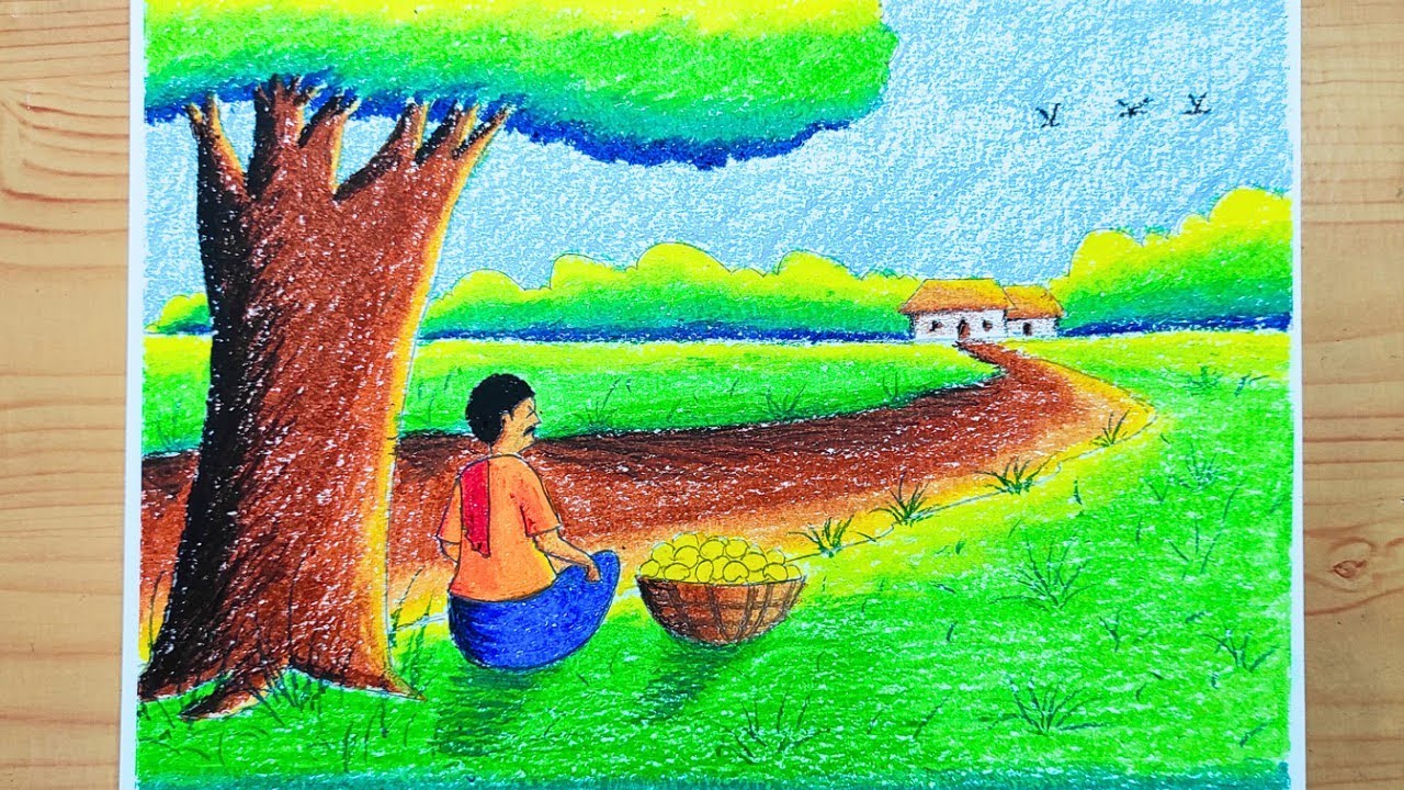How to draw a man selling mangoes in village|| Easy drawing|| Summer ...