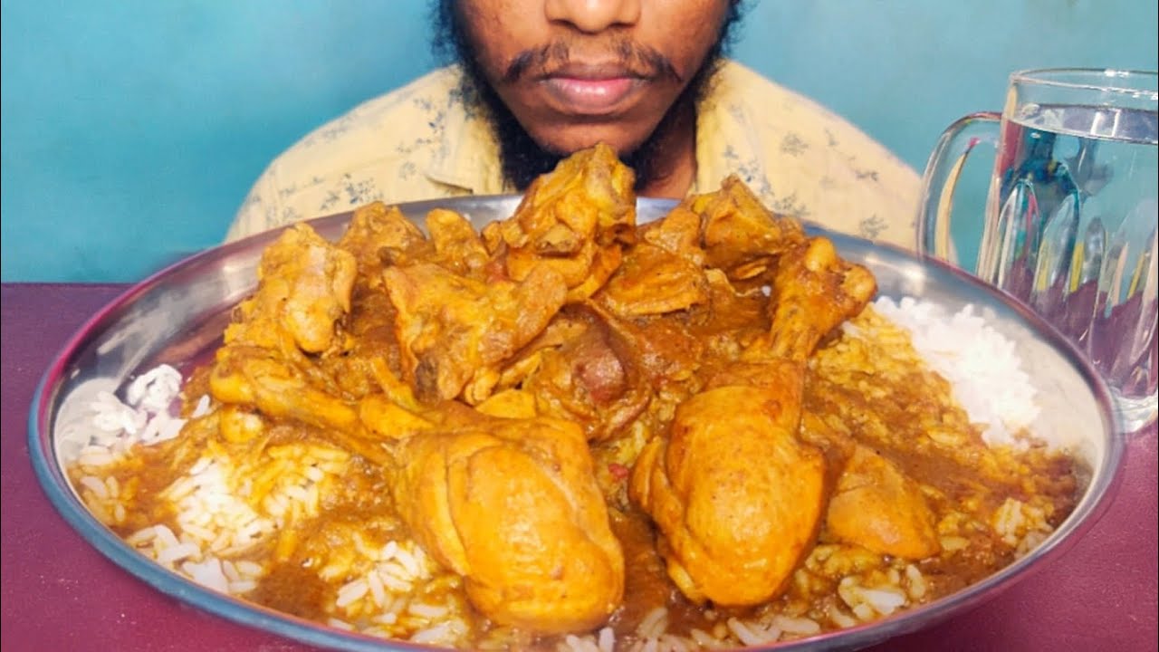 Hard Spicy Chicken Curry with Rice Eating - YouTube