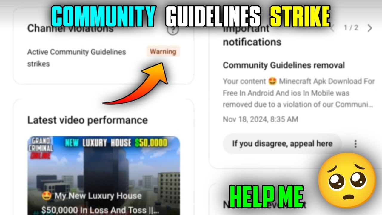 😥 Community Guidelines Strike Warning On My Channel || Help Me Guys ...