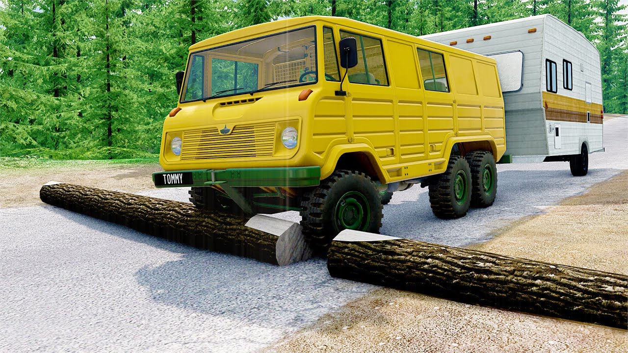 Mobil vs Fallen Tree #10 - BeamNG Drive - YouTube