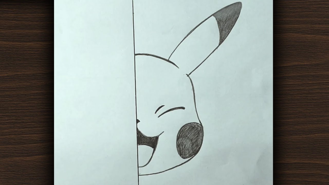 How to Draw Cute Pikachu Step by Step | Easy Half Face Drawing Tutorial ...
