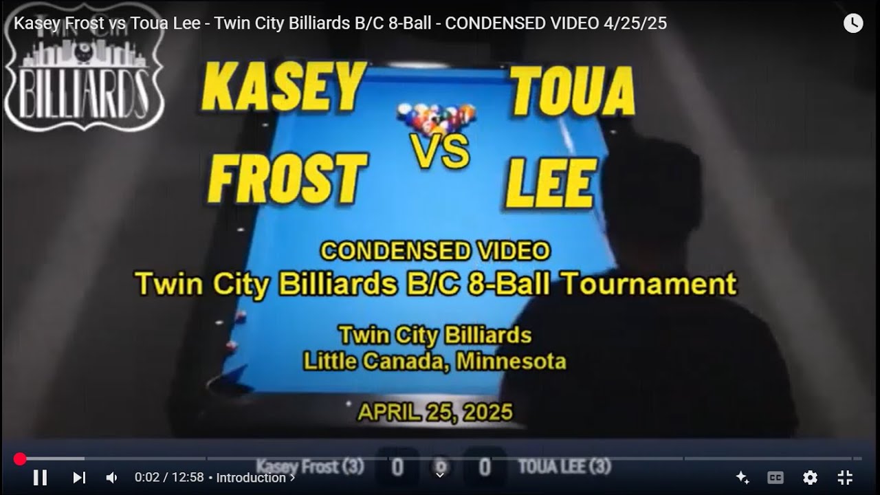 Kasey Frost vs Toua Lee - Twin City Billiards B/C 8-Ball - CONDENSED ...