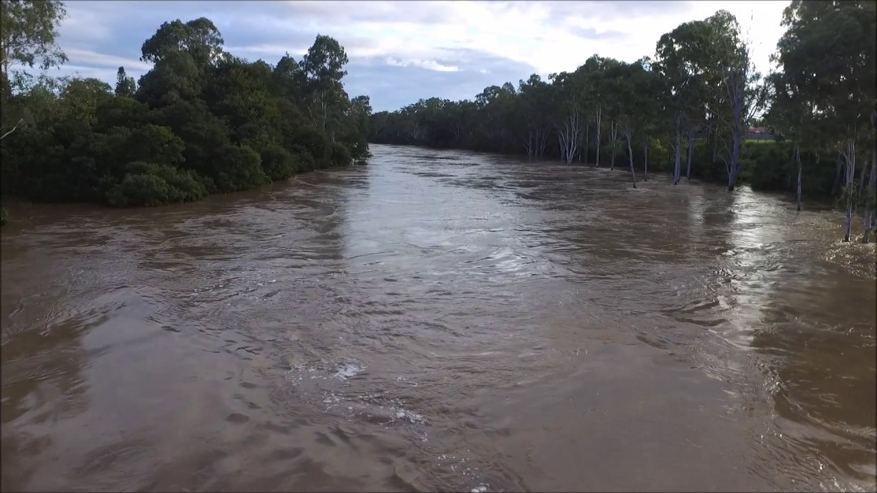 Bremer River in Flood, North Ipswich 2017 DOWN LOW VIEW DJI Phantom ...