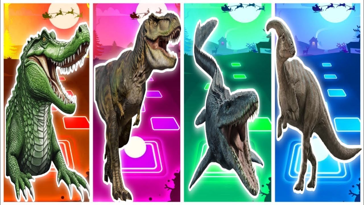 JurassicWorld Mosasaurus 🆚 The Godzilla Kong 🆚 The Spider T-rex 🆚 The Indoraptor Tiles Hop EDM ...