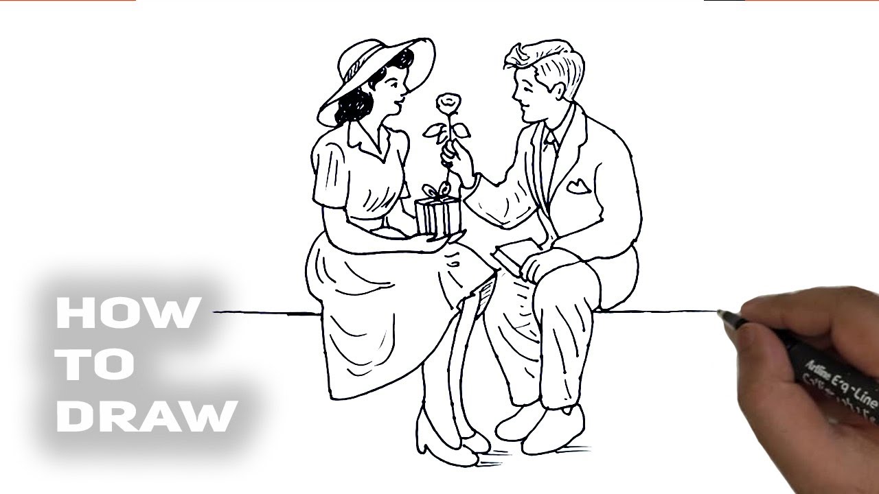 How to Draw a Romantic Couple Giving Gifts. How to Draw a Couple in ...