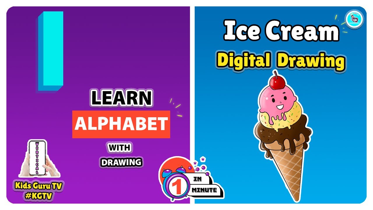 1 Minute ABCD: Learn I for Ice Cream with Drawing - Fun-Educational Art ...
