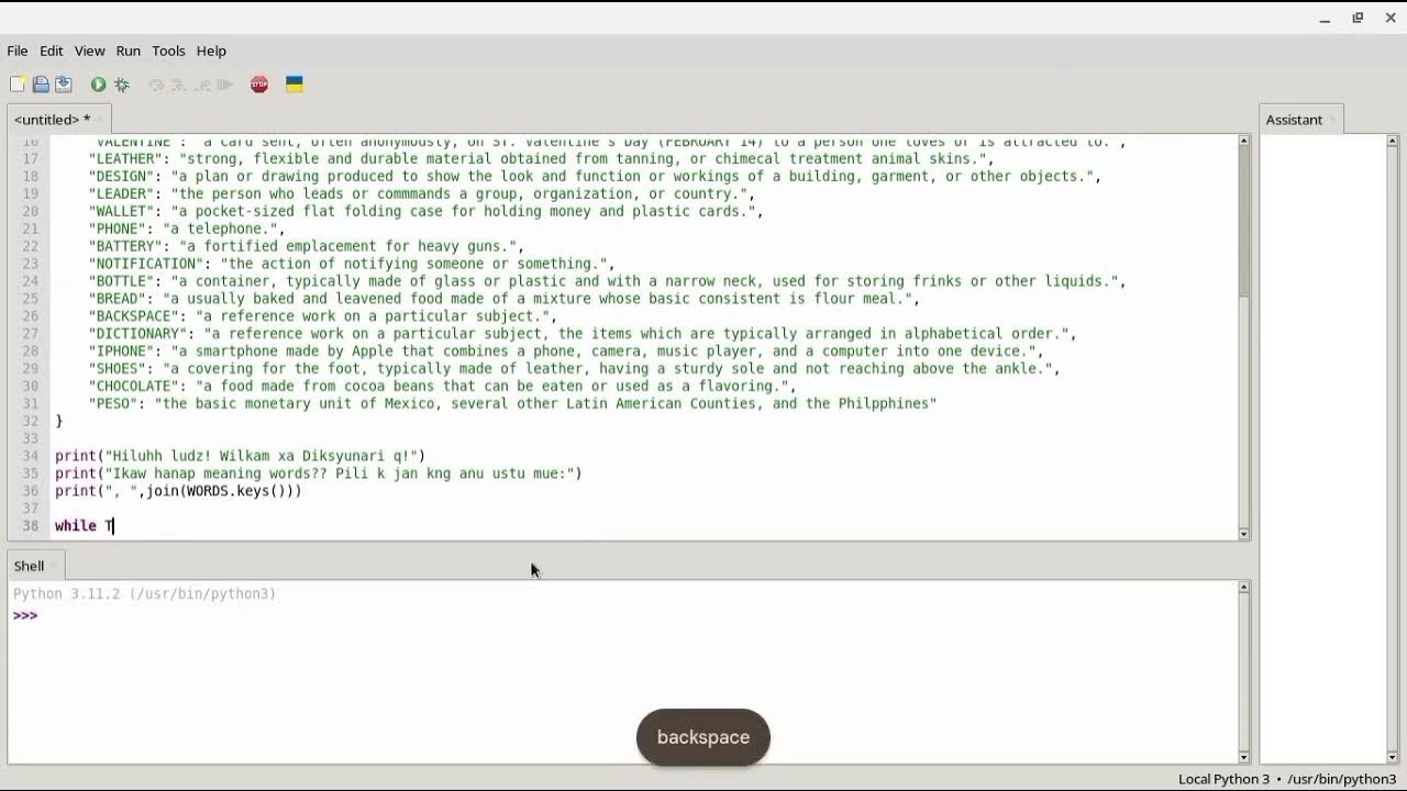 30-word dictionary using Python in Thonny - YouTube