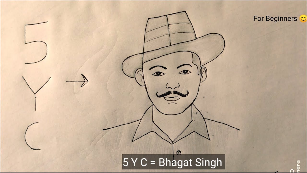 How to draw Bhagat Singh 🇮🇳 5 Y C से भगत सिंह का चित्र बनाएं| for ...