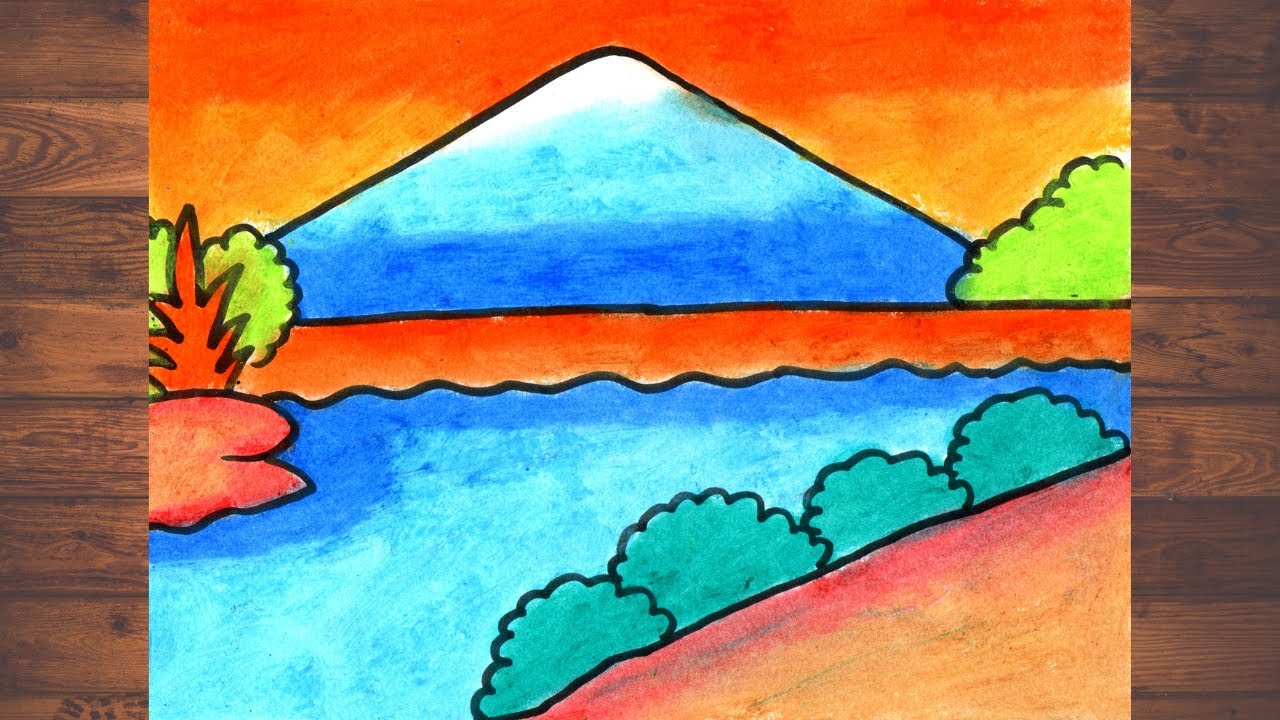 🌺🌺🌺Exotic river and mountain scene drawing| step by step oil pastel ...