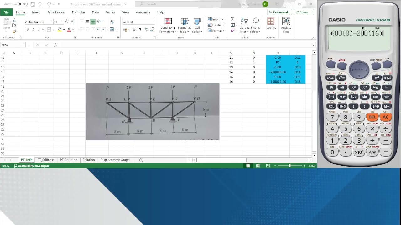 EASY WAY OF SOLVING TRUSSES USING MATRICES USING EXCEL (Stiffness Method) | PART 4 - YouTube