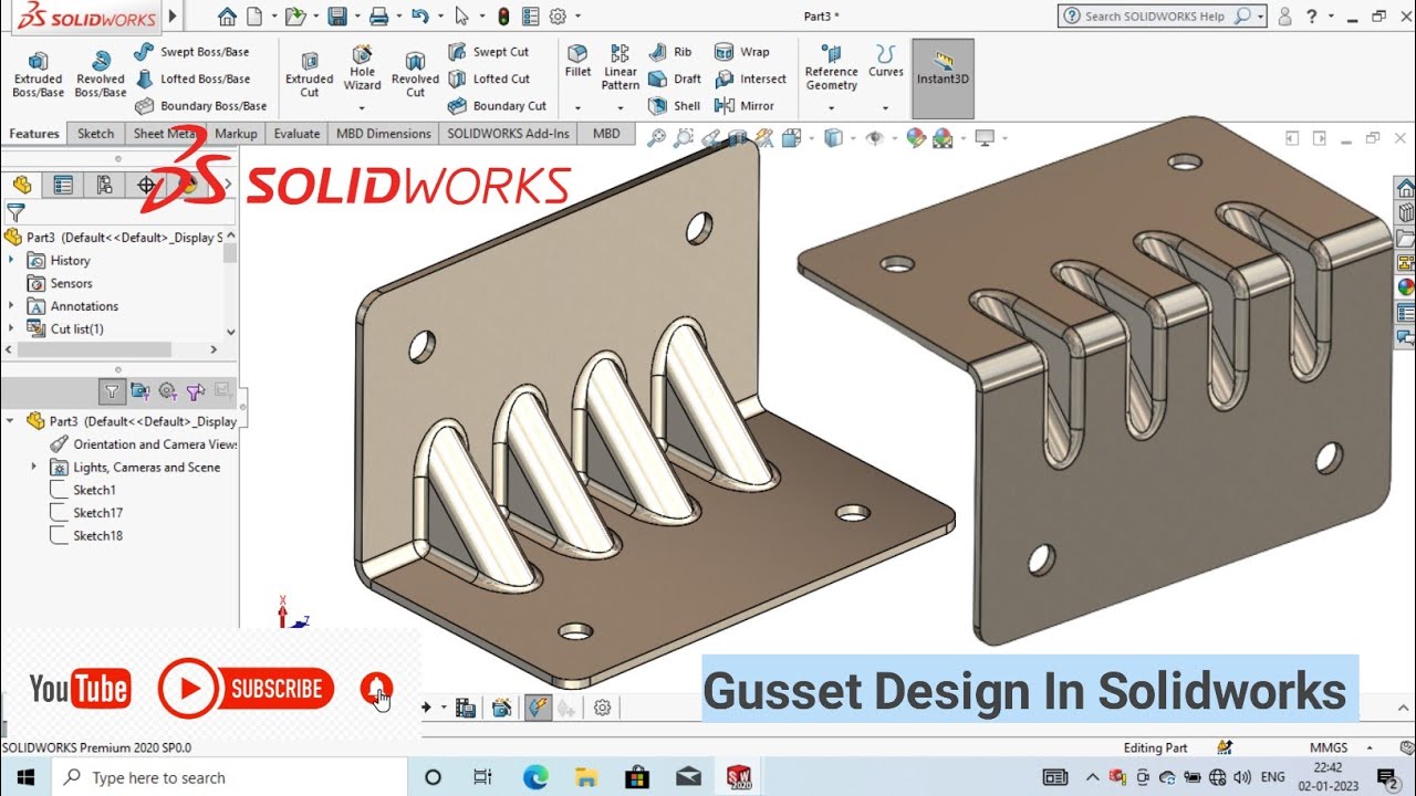 Solidworks Tutorials | Gusset Feature Design In Solidworks | # ...
