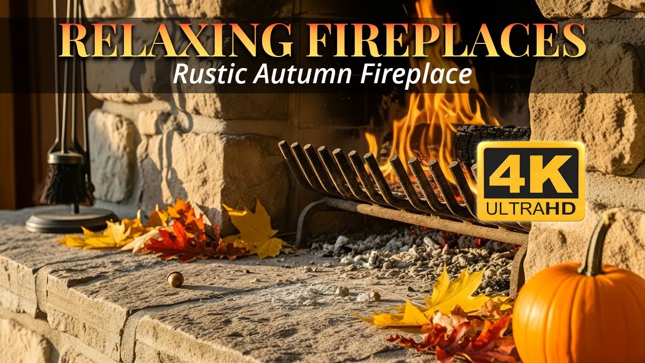 Rustic Autumn Fireplace in 4K | Cozy Fall Ambience with Crackling Fire ...