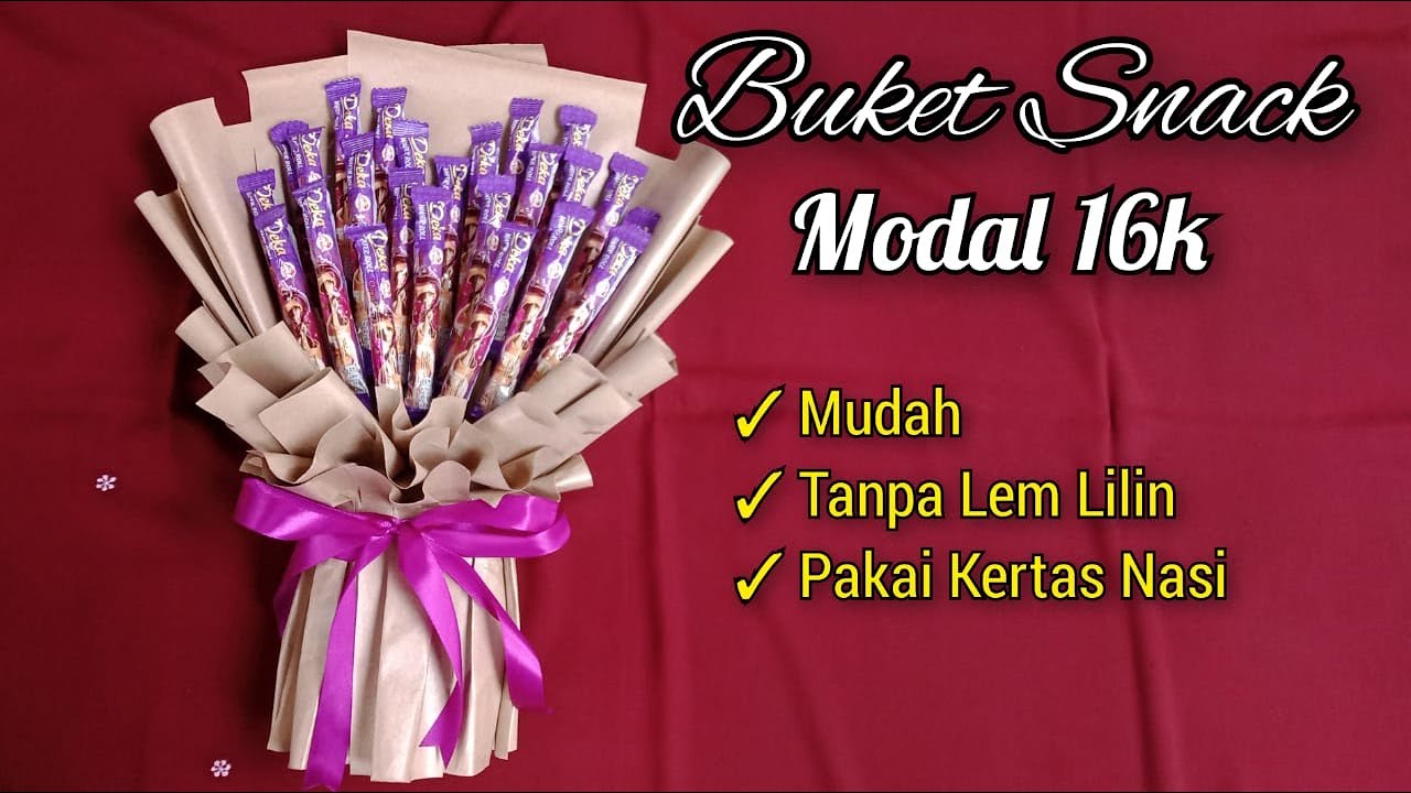 Membuat Buket Snack Dengan Kertas Nasi Modal 16k | Buket Snack Ungu ...