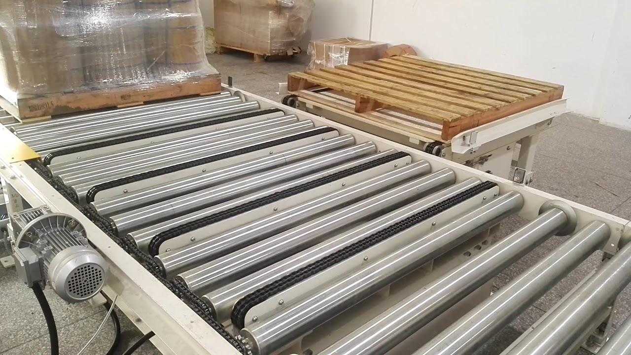 pallet chain transfer conveyor - YouTube