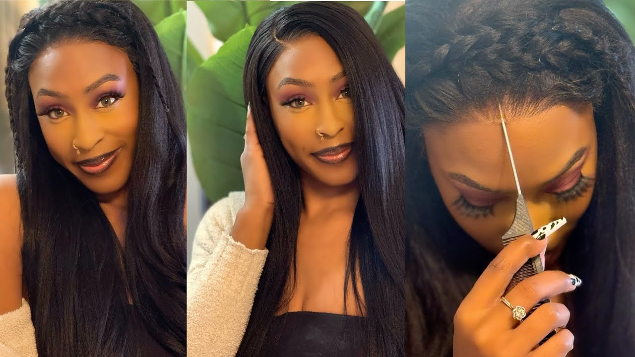 New upgraded c-shape Yaki straight lace front glueless wig install Ft ...