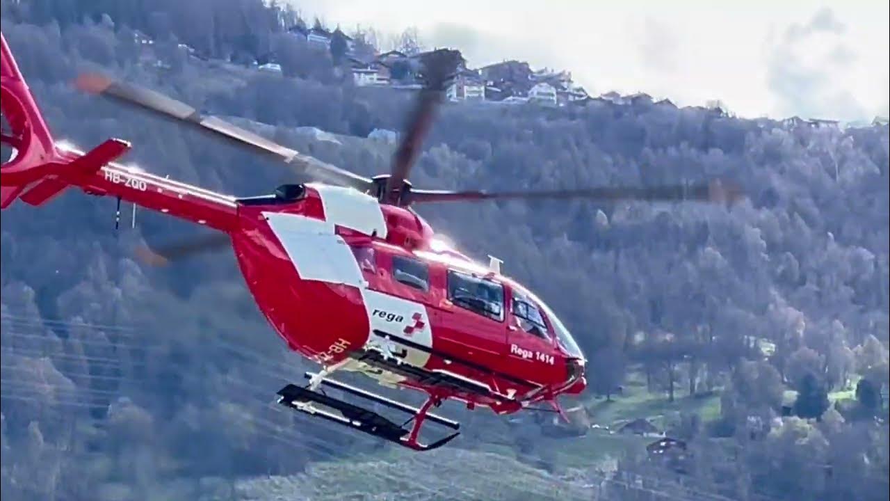 Eurocopter H145 MBB BK117 D-3 HB-ZQO Rega Start Engine and takeoff Sion airport 17.04.2023 - YouTube