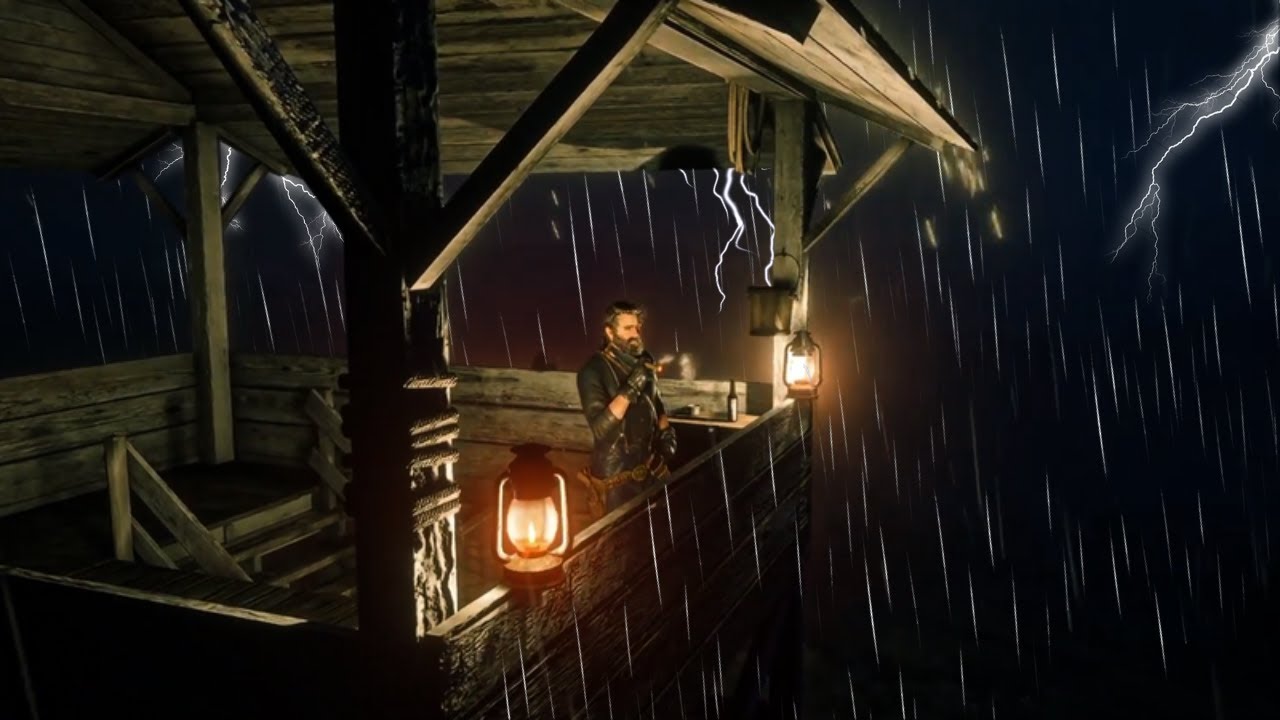 Arthur Morgan Hiding Under the Eaves Waiting Out the Storm🚬⚡ Lantern ...