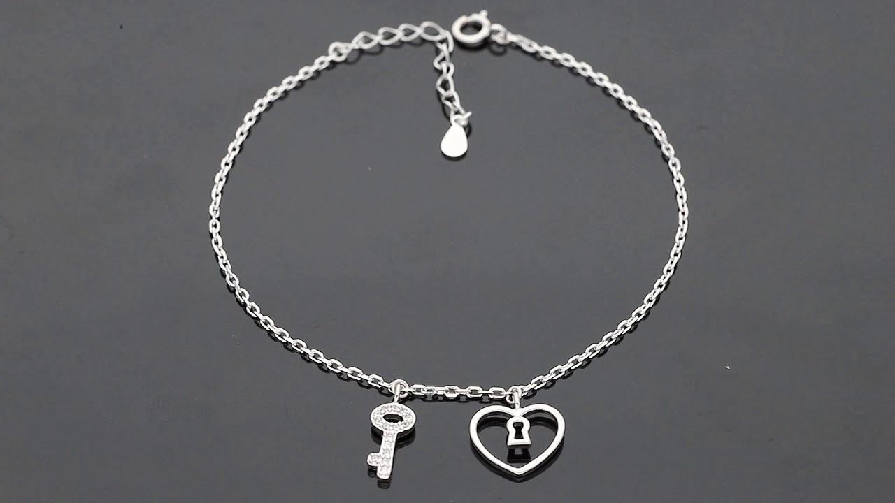 Sterling Silver 925 Heart and Key Bracelet - YouTube