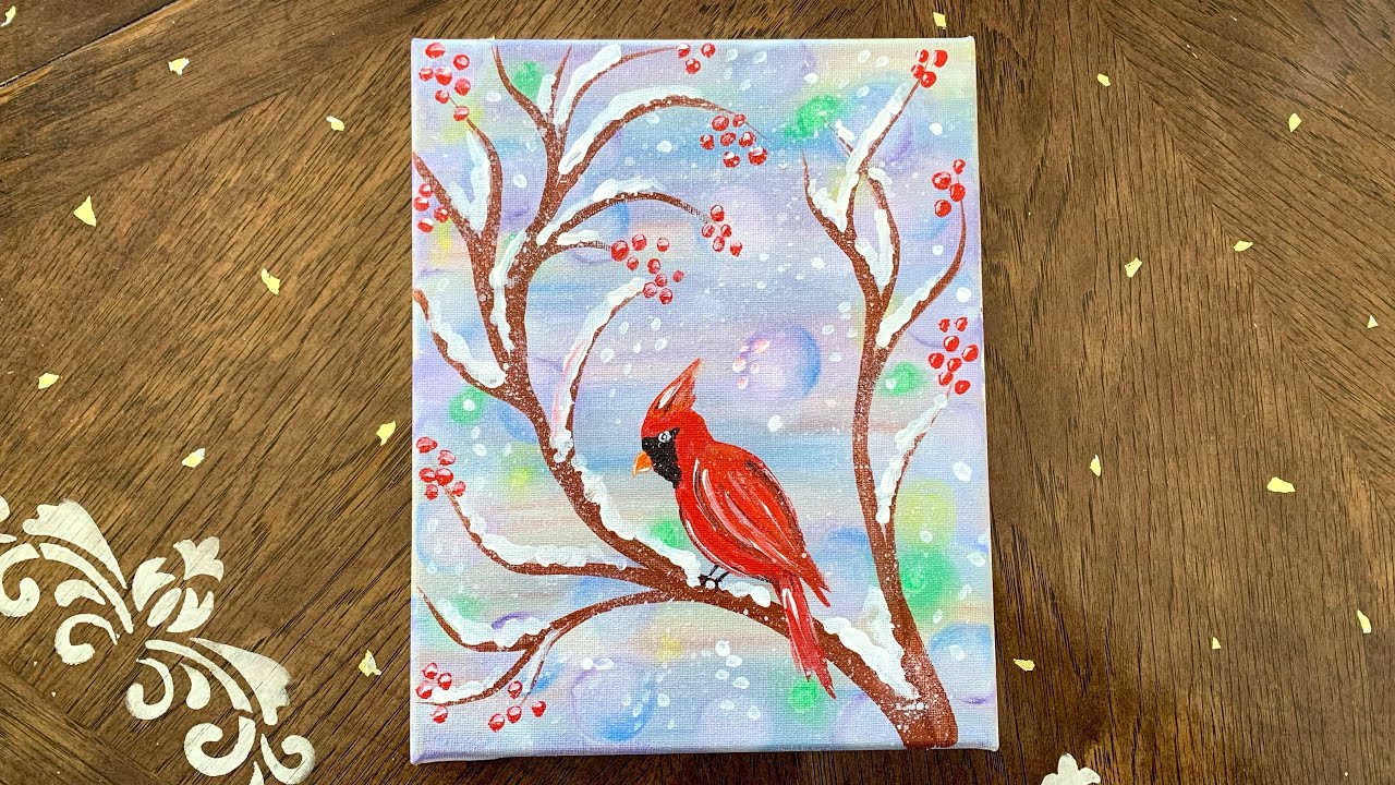 Winter Cardinals on Canvas: DIY Painting for Beginners / Step-by-Step ...