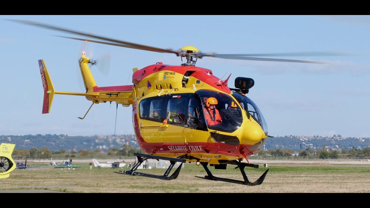 4K | Take off and landing Airbus EC-145 and H-145 | Lyon-Bron Airport ...