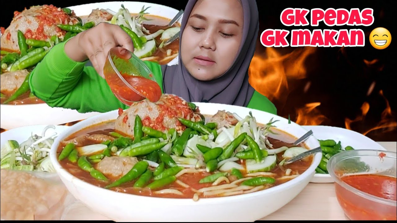 Bakso Urat Jumbo Extra Sambal Semangkok Pakai Rawit Asmr Mukbang