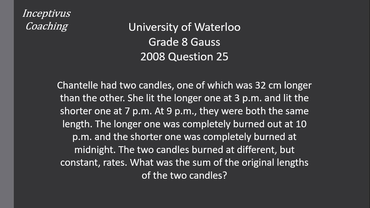 Math Contest Tutorial - Waterloo G8 Gauss 2008 Q25 Algebra - YouTube