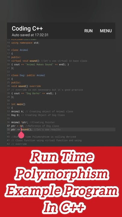 Run Time Polymorphism Example Program in C++ #runtime #polymorphism #cpp - YouTube