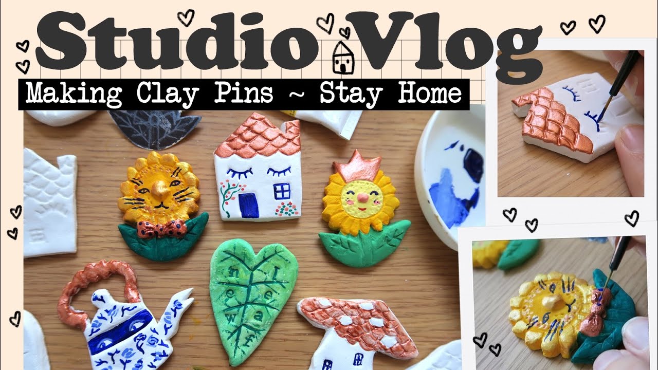Studio Vlog 013 | staying home & making clay pins - YouTube