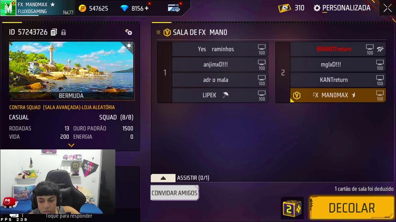 +16 💜4V4 APOSTADO!!!💜FREE FIRE AO VIVO💜MANOMAX FF💜FX MANOMAX💜 - YouTube