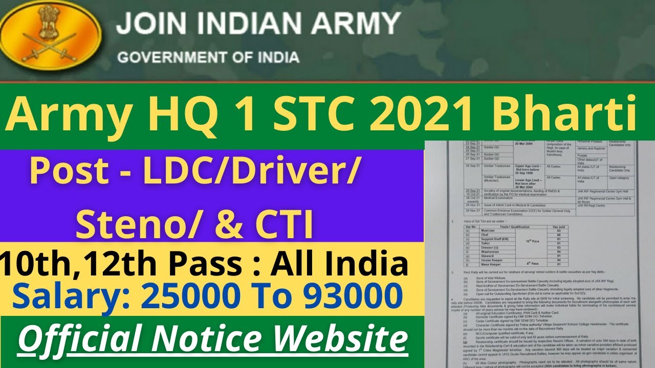 Army HQ 1 STC Recruitment 2021 Offline Apply | 1 STC Group C Vacancy ...