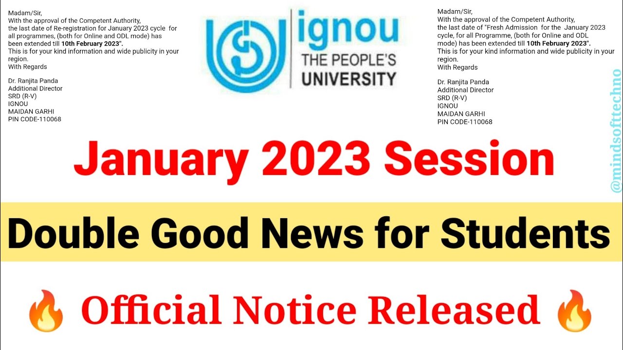 Breaking News | Ignou January 2023 Fresh Admission & ReRegistration ...