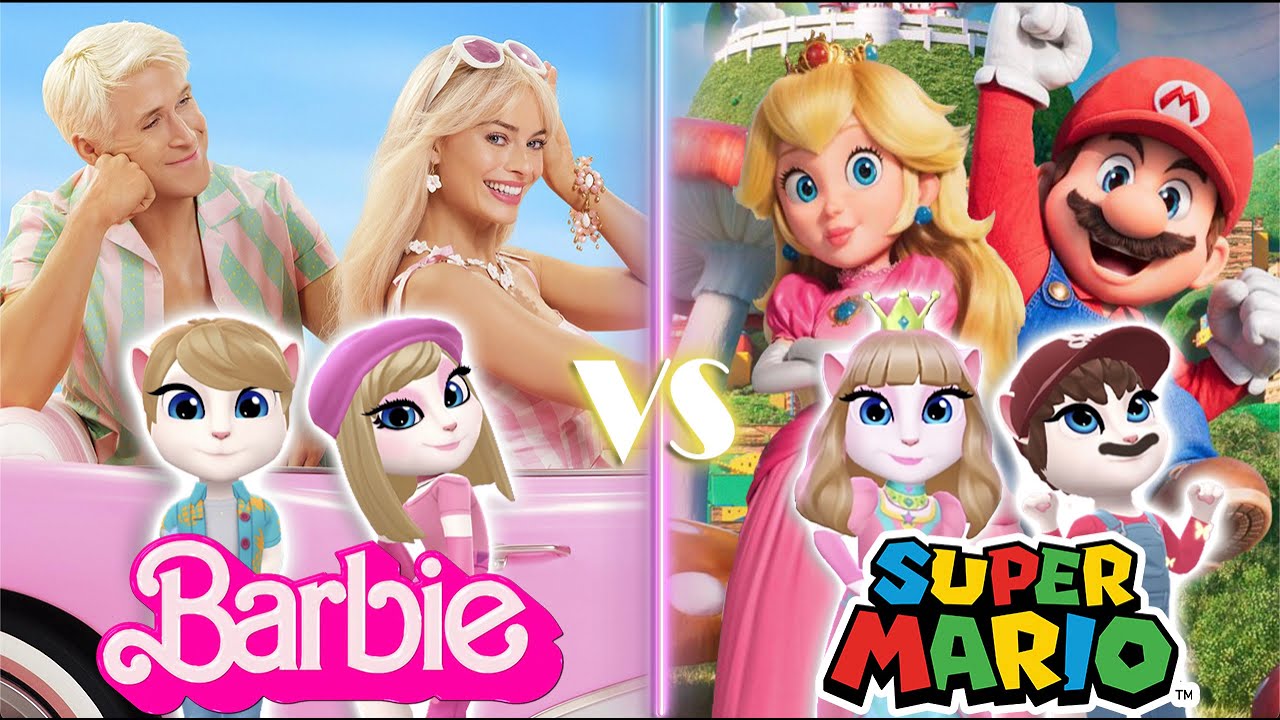 My talking Angela 2 || Barbie👩‍🎤and Ken 🕺vS Mario🍄and Peach🍑|| cosplay ...