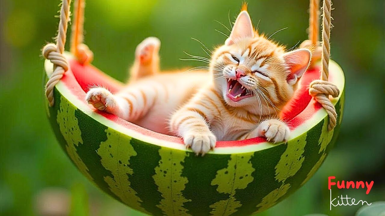 Funny cat loves watermelon - YouTube