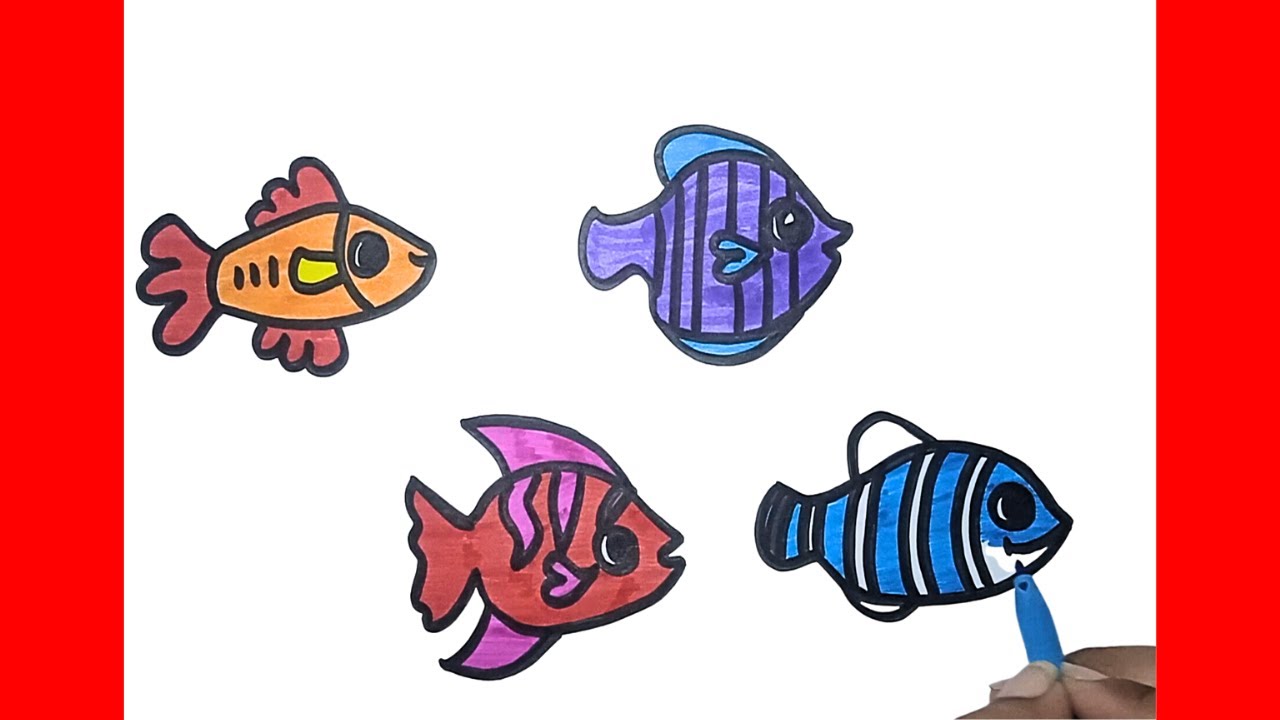 How to draw fish family Drawing for kids, Painting, Coloring & Drawing ...