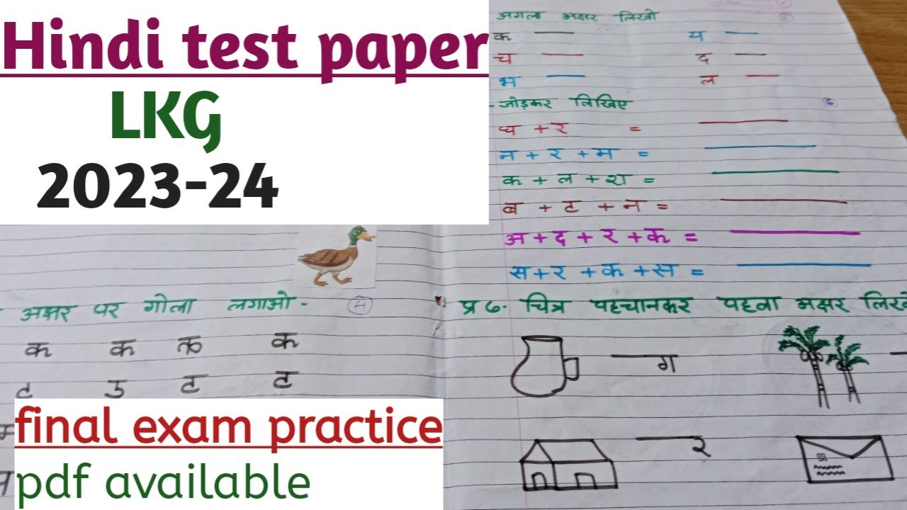 Hindi test paper for class LKG/ हिन्दी practice test paper for LKg ...