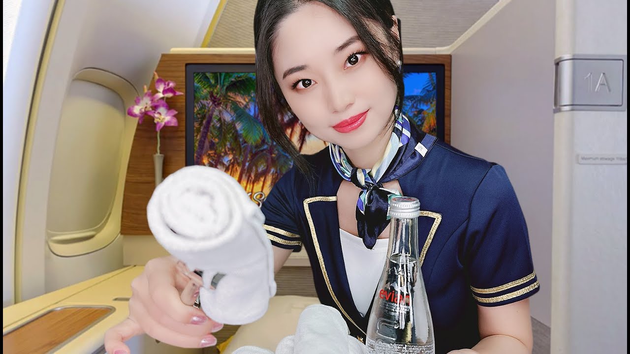 [ASMR] First Class Flight Attendant ~ Overnight International Flight ...