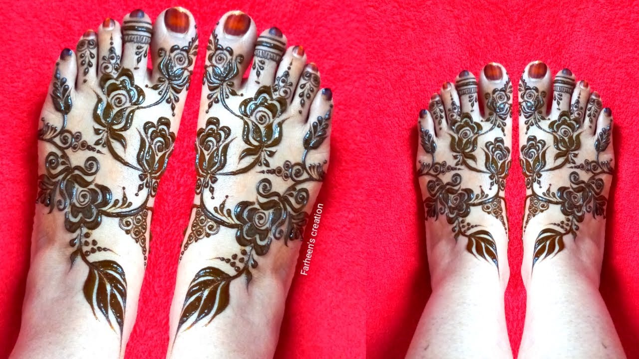 Beautiful Flower Henna Design On The Foot تعليم نقش الحناء جميل في الرجلين Pairo Ki Mehandi