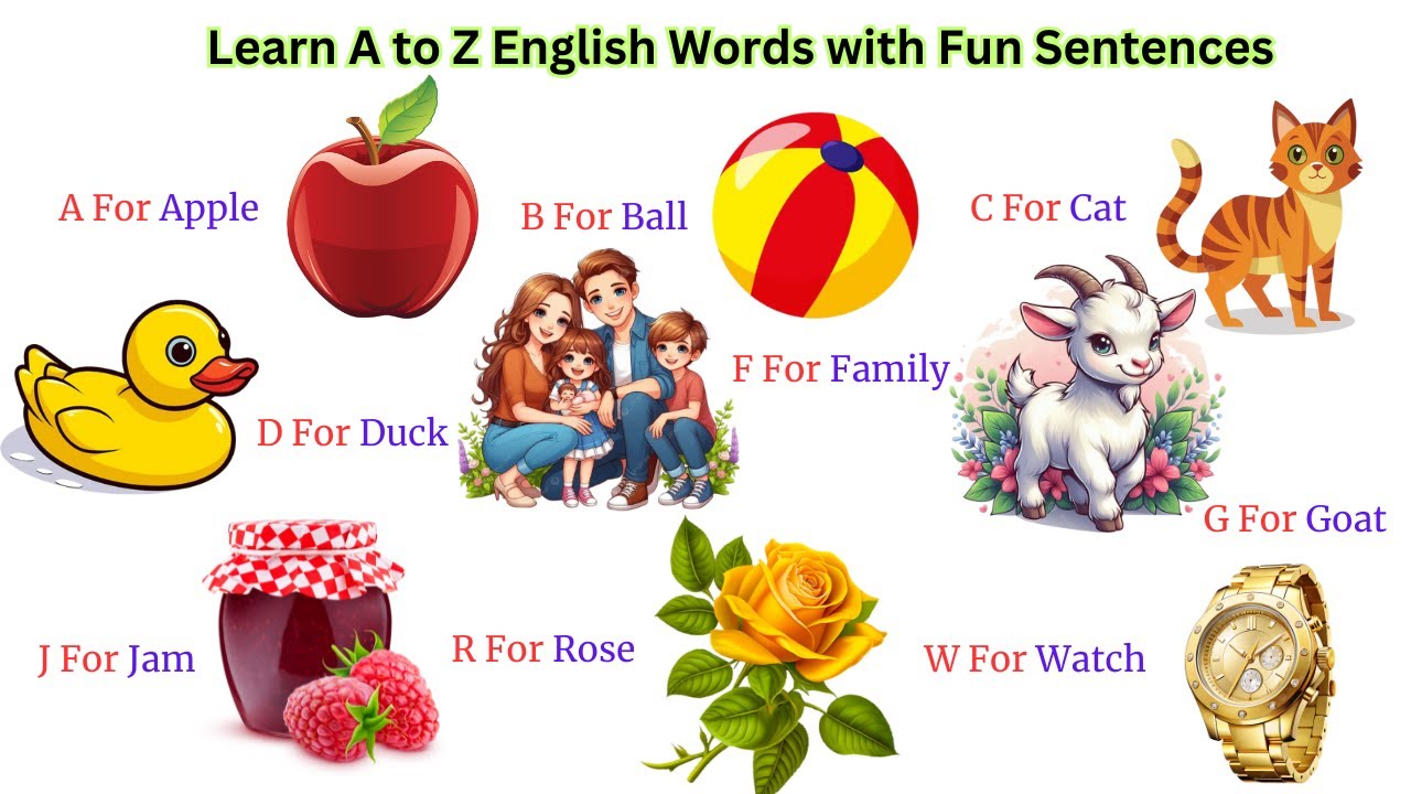 Learn A to Z English Words with Fun Sentences | English Speaking ...