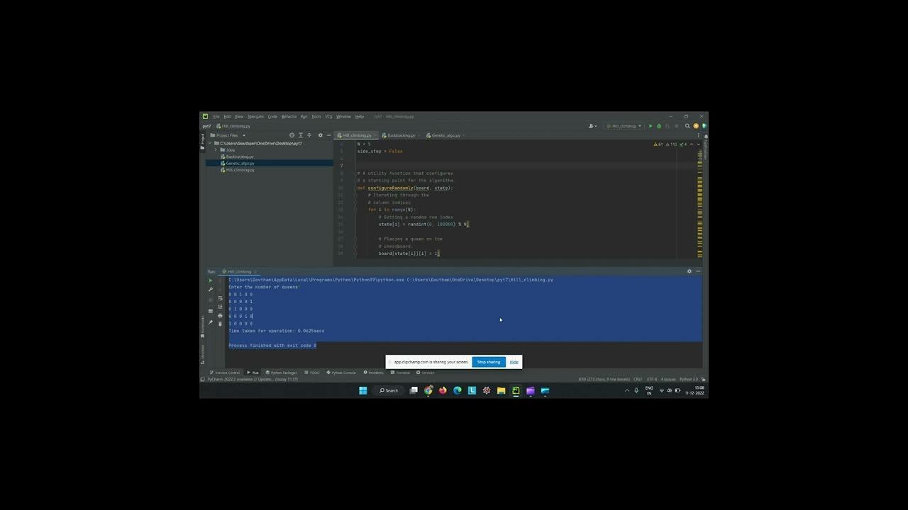 N queen problem using Hill climbing ,depth search backtracking, and Genetic Algorithms - YouTube
