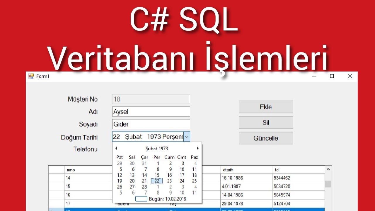 C Sql Veritabanı Bağlantı İşlemleri Veri Çekme Ekleme Silme
