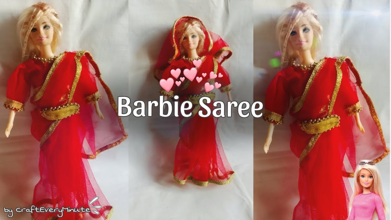 DIY Barbie Saree 💕 || Making beautiful red saree for Barbie || By ...