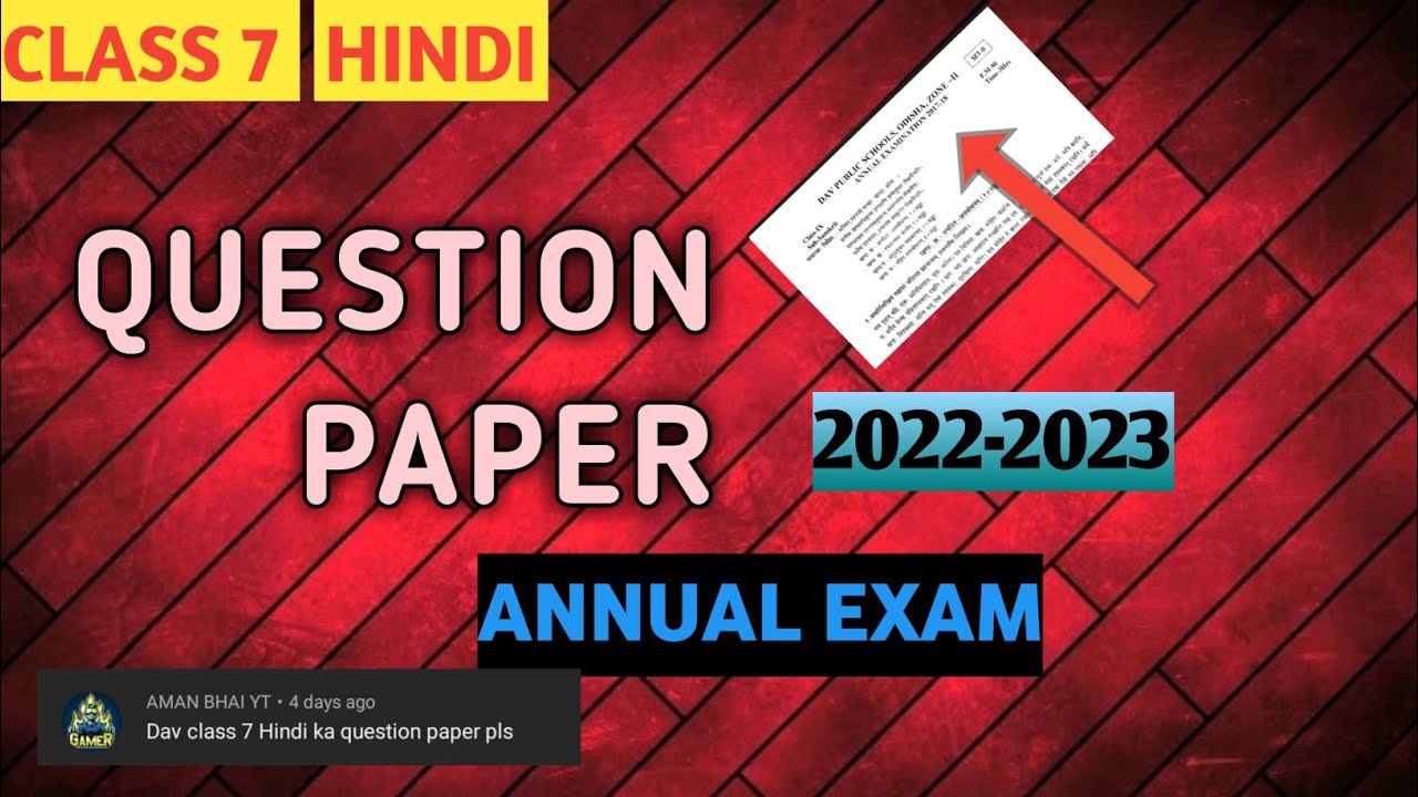 Dav class 7 hindi question paper of final/annual exam | Dav public ...