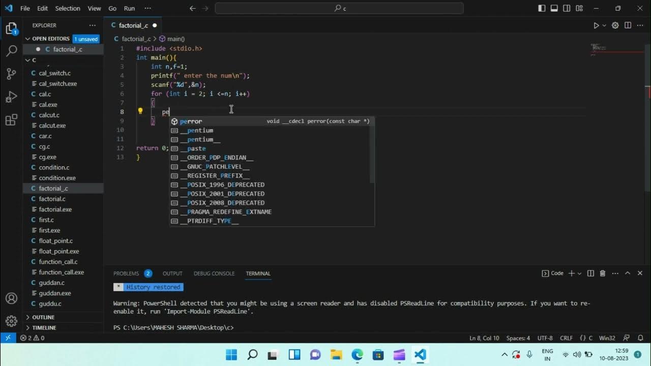 FACTORIAL OF A GIVEN NUMBER USING VS-CODE - YouTube