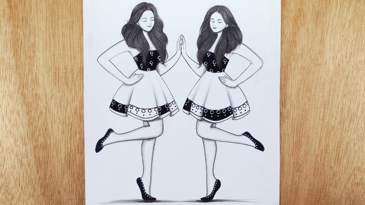 Easy drawing || How to draw girls Bff With matching dress || Bff ...