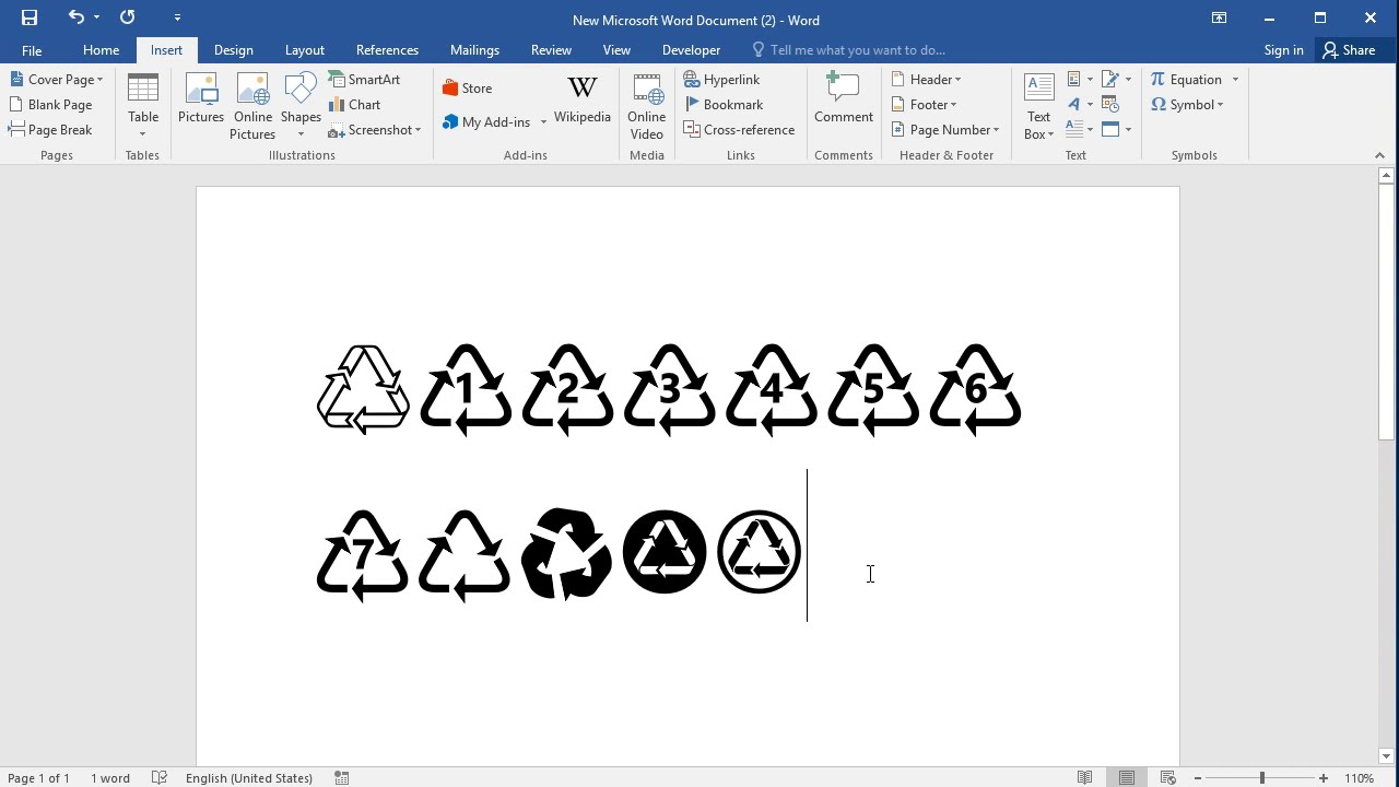 How to insert Recycling Symbols in Word - YouTube